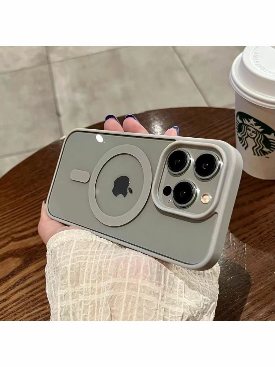 Чехол для iPhone 15 Pro О'Кейси, MagSafe, силикон, серый, прозрачный