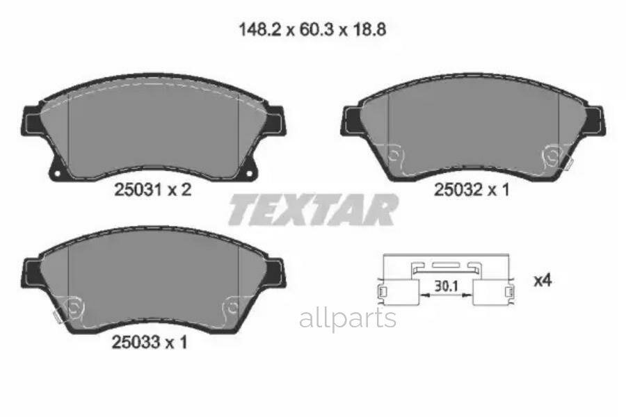 TEXTAR 2503101 Колодки передние с противошумной пластиной Q+ CHEVROLET Cruze (R15) /OPEL ASTRA J 08- TEXTAR 2503101