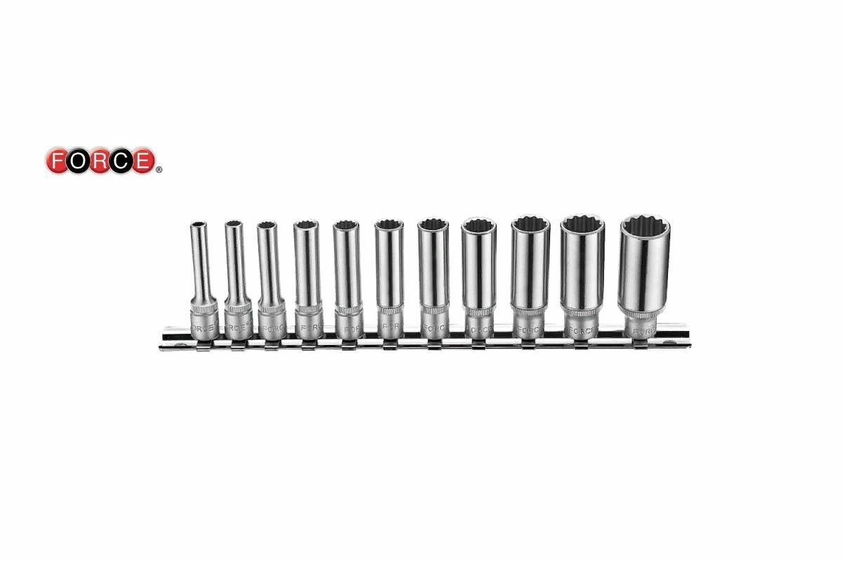 Набор 12-ти гранных длинных головок L50 мм, 4-14 мм, на планке 11 предметов FORCE 21115-9