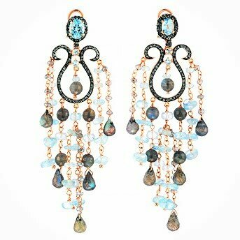 Серьги, серебро, 925 проба, лабрадорит, фианит, топаз, аквамарин