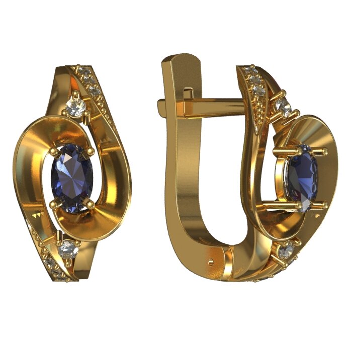 Серьги, золото, 585 проба, бриллиант, сапфир