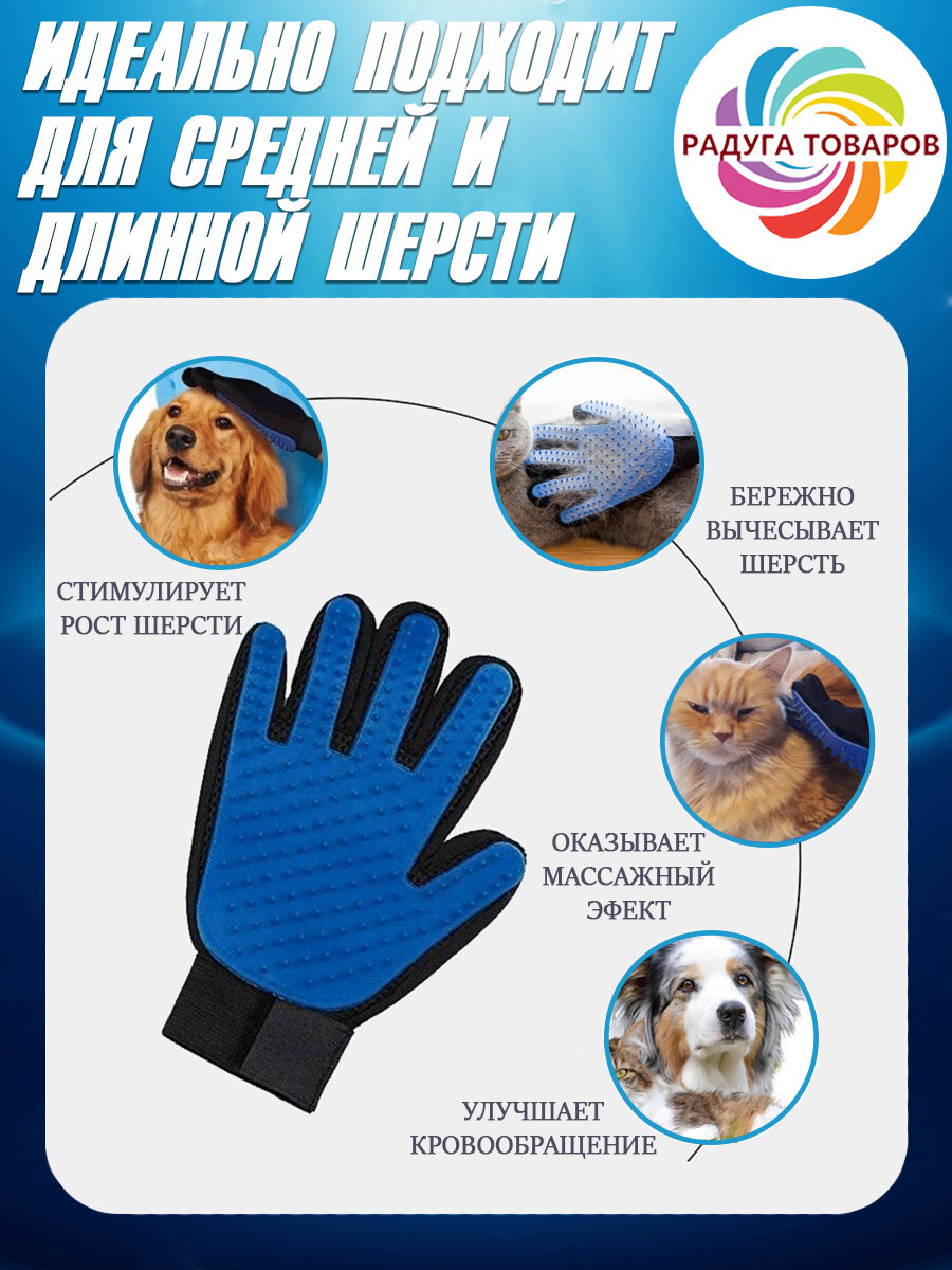 Перчатка чесалка для животных , фурминатор пуходерка собак и кошек , щетка - массажер . груминг — фото 1