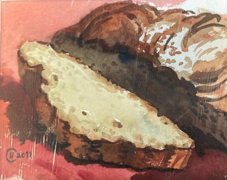 ART-Salon at Oktyabrskaya картина акварель "Булочка" 9,5х12 см, бумага, акварель; ручная работа