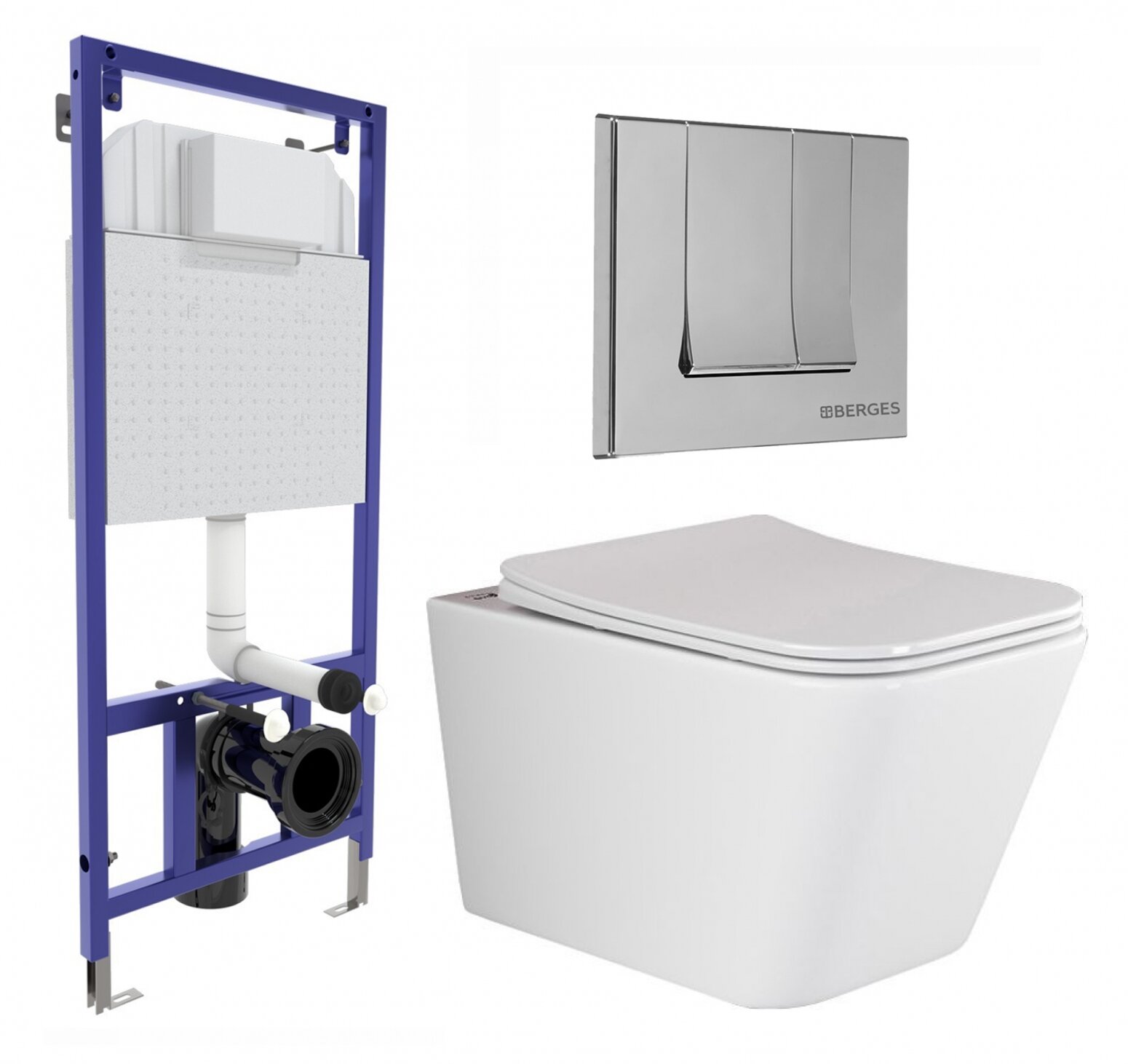Комплект 3 в 1 инсталляция Berges Wasserhaus Novum 040243 + Унитаз подвесной Ceramica Nova Metric Rimless CN3007 + кнопка хром