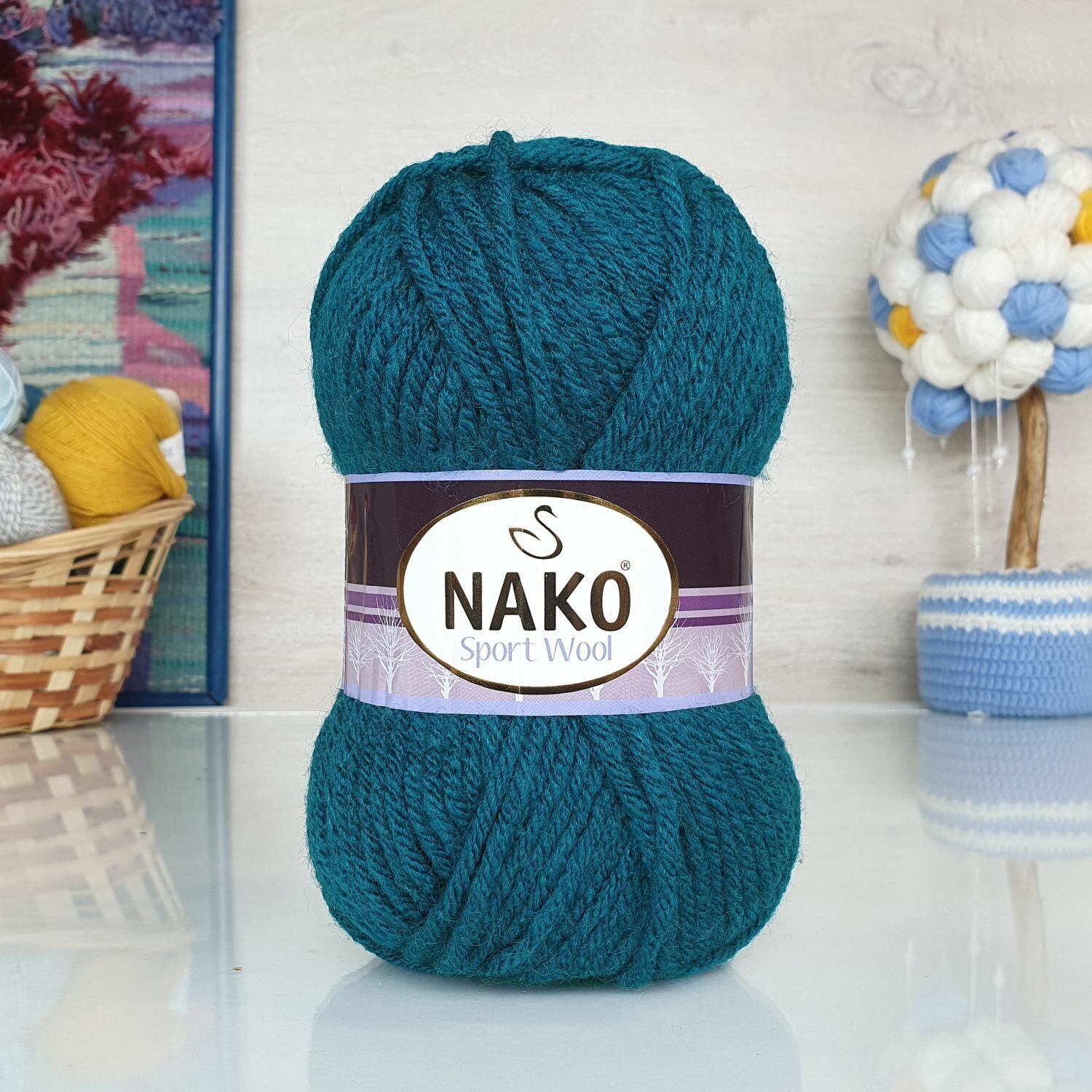 Пряжа Sport wool Nako, петроль - 2273, 25% шерсть, 75% премиум акрил, 5 мотков, 100 г, 120 м.