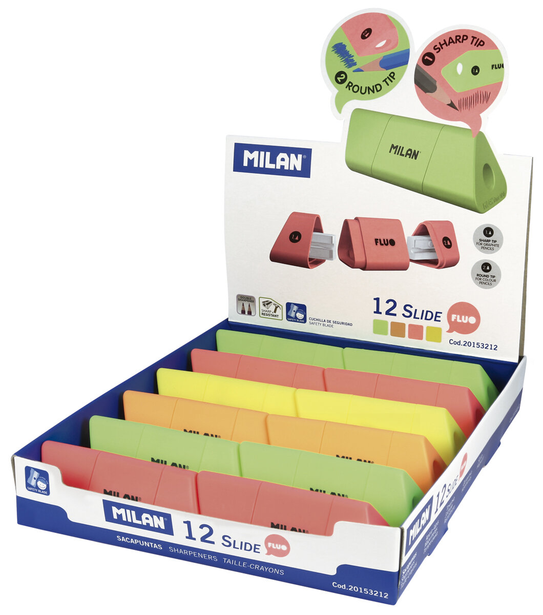 Точилка 12 шт. "Milan" пластиковая SLIDE 20153212