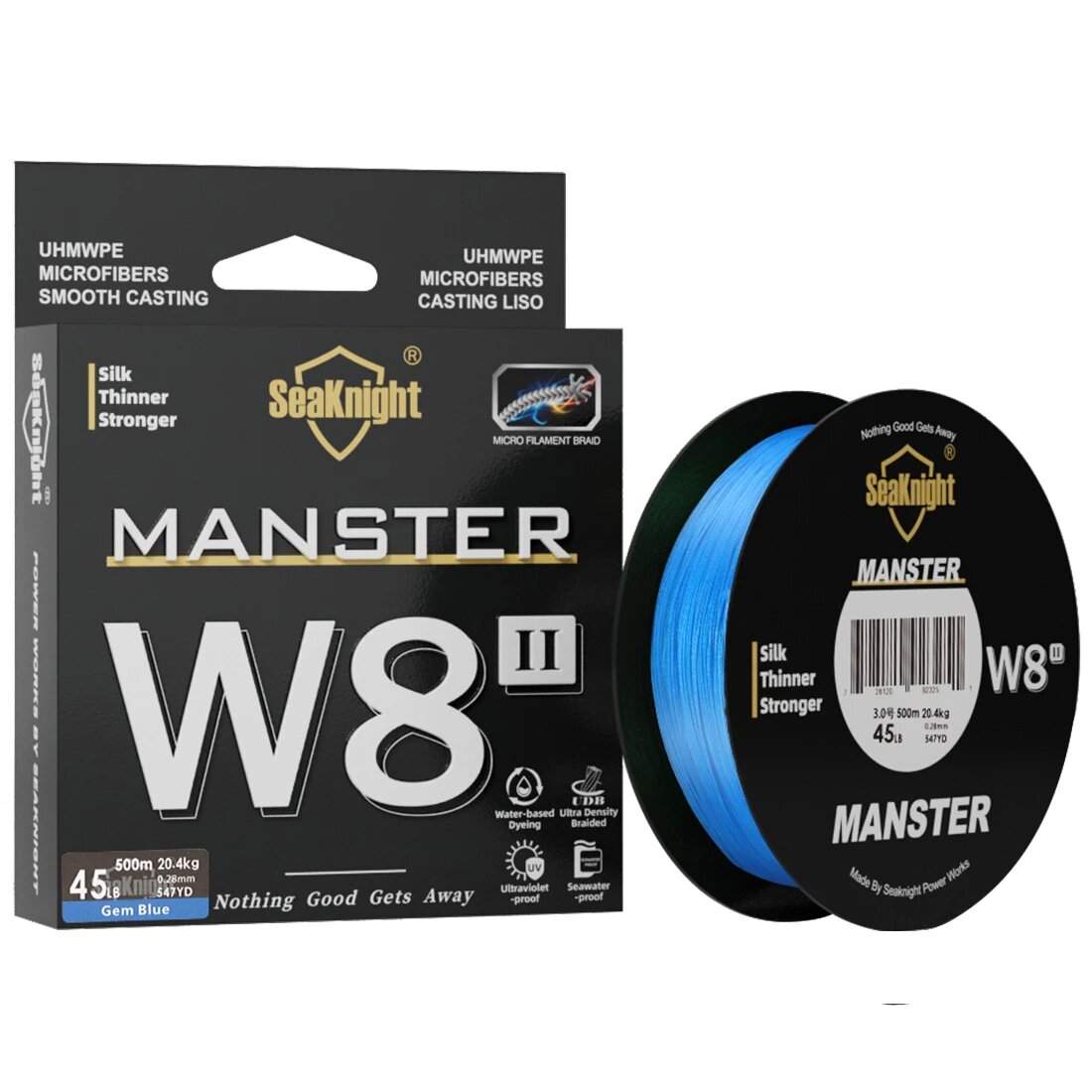 SeaKnight NEW MONSTER/MANSTER W8 II плетенная леска 15-100lb Черный, 150M 22LB 0.16mm, Синий