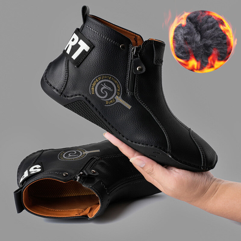 Полусапожки осенне-зимние мужские высокие ботинки Martin большого размера с хлопковой теплой молнией мужская обувь