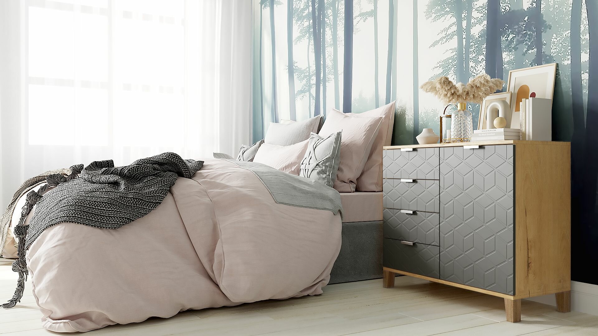 Комод с ящиками и полками для одежды Йорк 26 с 4 ящиками 90 х 80 х 40 см