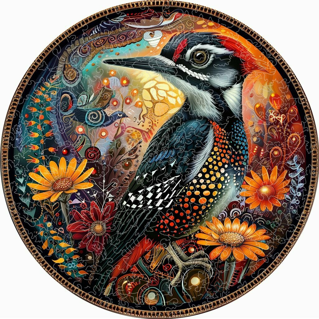 Деревянный пазл BoberBox "Мандала Дятел", круг 30 см