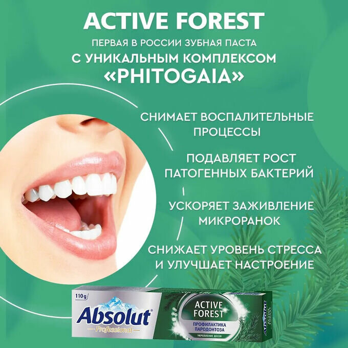 Зубная паста ABSOLUT Professional 110г Active Forest