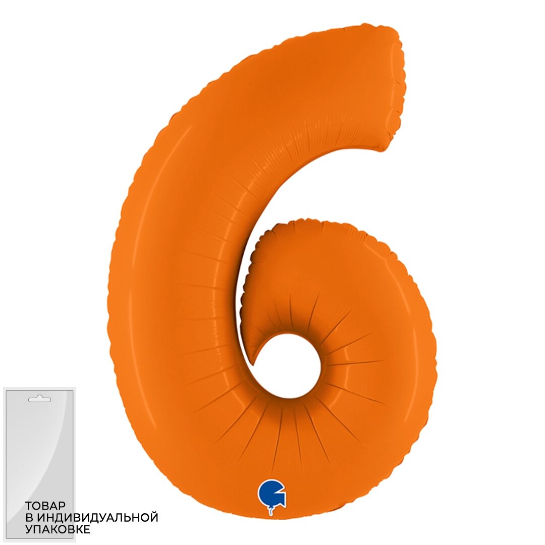 Шар (40'/102 см) Цифра, 6, Оранжевый, Сатин, 1 шт. в уп.