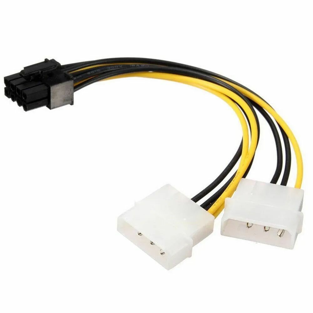 Кабель адаптер переходник питания для видеокарт PCI-Express 8pin на 2 Molex 4pin