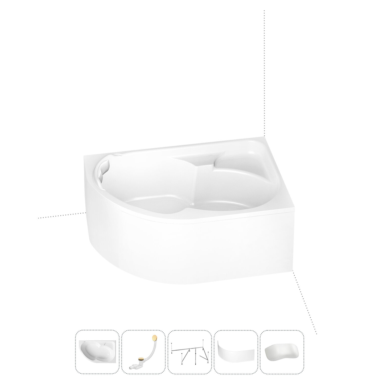 Угловая ванна акриловая 170 x 105 с каркасом и экраном Lavinia Boho Grance Hill 202011780 в наборе 5 в 1: асимметричная ванна (правый разворот), слив-перелив, каркас, экран, подголовник