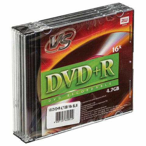 Диски DVD+R (плюс) VS, 4.7 Гб 16x Slim Case, комплект 5 шт, VSDVDPRSL501