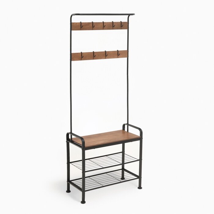 Прихожая напольная «Клик Мебель. София», с обувницей, с крючками, 1841×345×721 мм, цвет рустик браун/чёрный