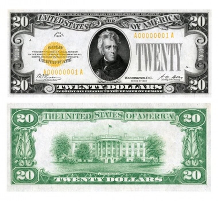 20 долларов 1928 золотой сертификат США, сувенирная копия, банкноты и купюры редкие коллекционные