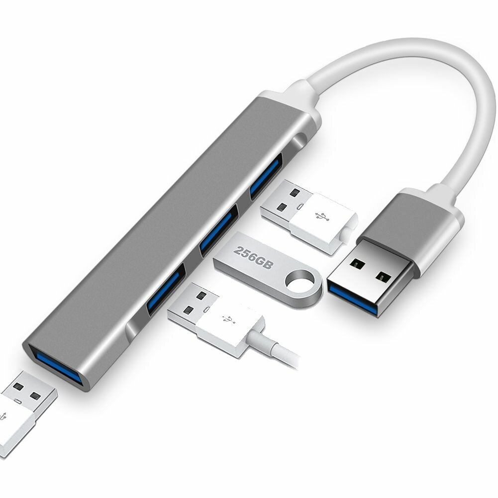 USB-хаб 3.0 — компактный USB-концентратор с металлическим корпусом и мягким кабелем для быстрой передачи данных
