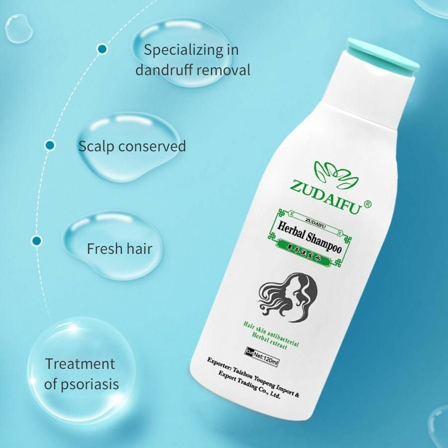 Травяной шампунь Zudaifu: предотвращает псориаз, устраняет перхоть, успокаивает зуд и ухаживает за кожей головы. 2 шт.