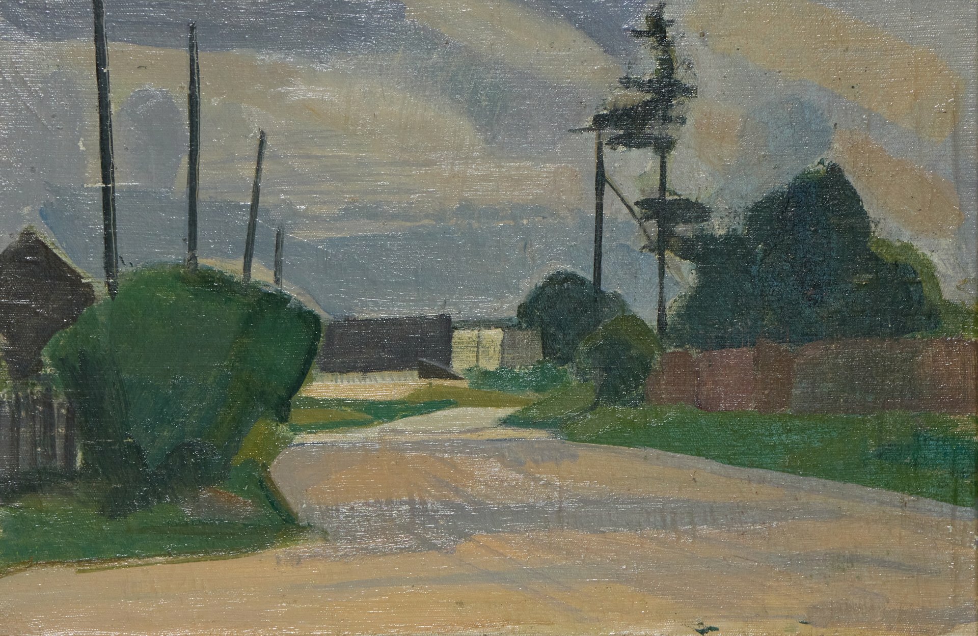 Деревня, Александр Петров, Реализм, Картон, Масло