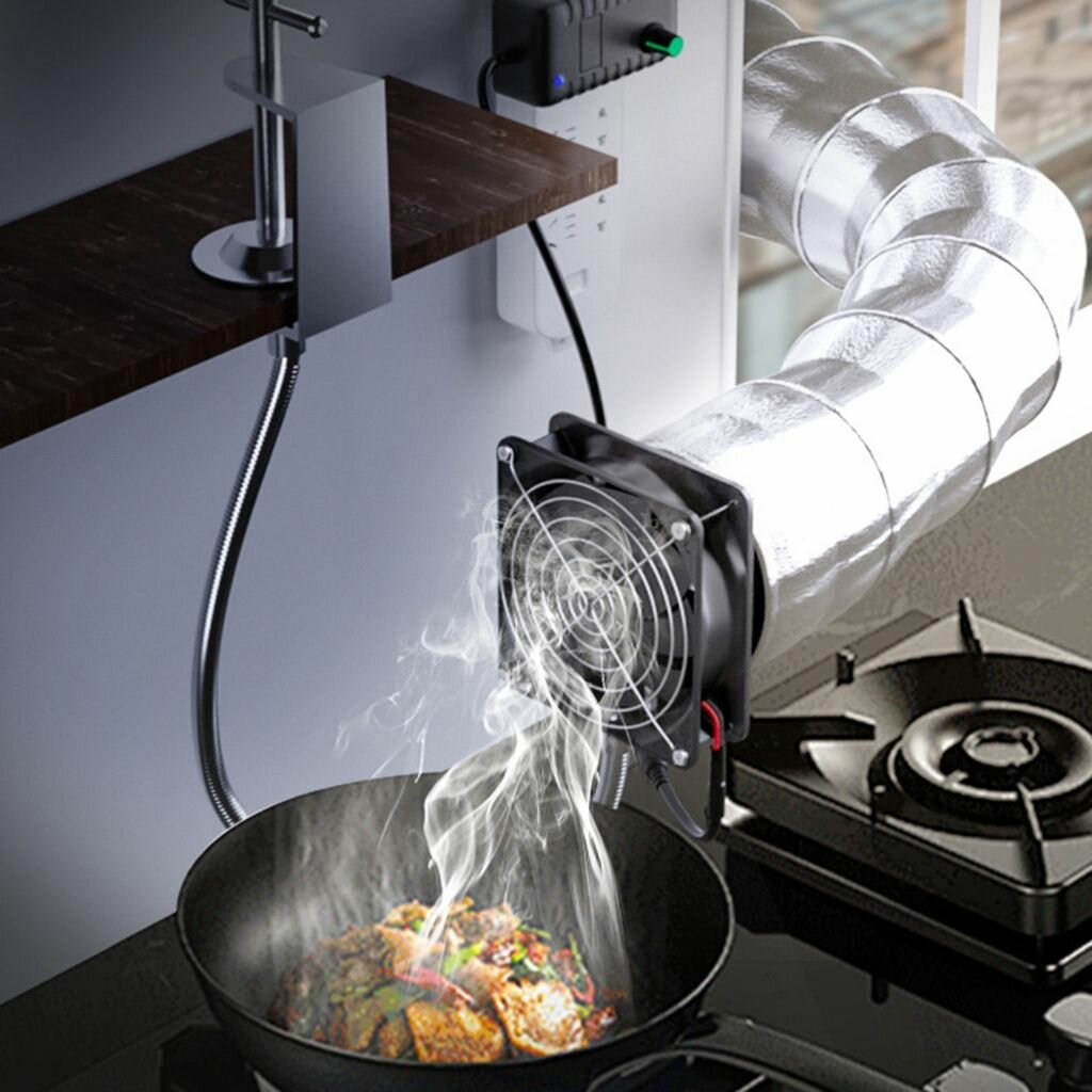 Вытяжной вентилятор, Американский регулируемый вентилятор с большим воздухозаборником 12 см + дымовая труба - 2 метра, 1 комплект