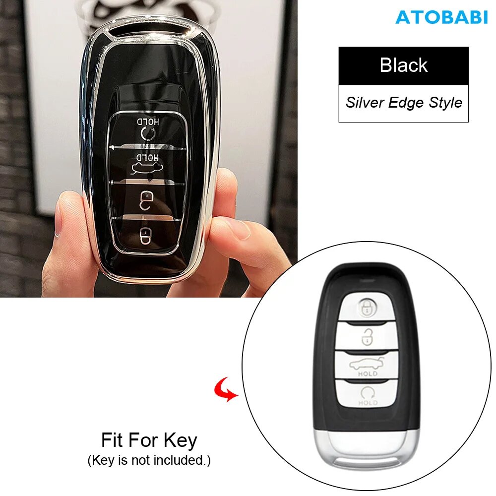 Чехол для автомобильного ключа из ТПУ, чехлы для дистанционного управления, защитный брелок для ключей, автоаксессуары для FAW Hongqi 2023, E-HS9, высококачественный H5 H9 2020 2021 2022 Silver Style-Black