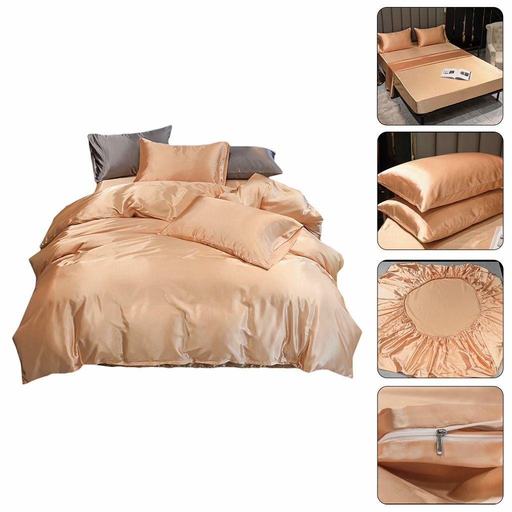 (Комплект из трех частей) Европейское и американское постельное белье сатина шелка с имитацией шелка-комплект частей-200 *230 см-черный