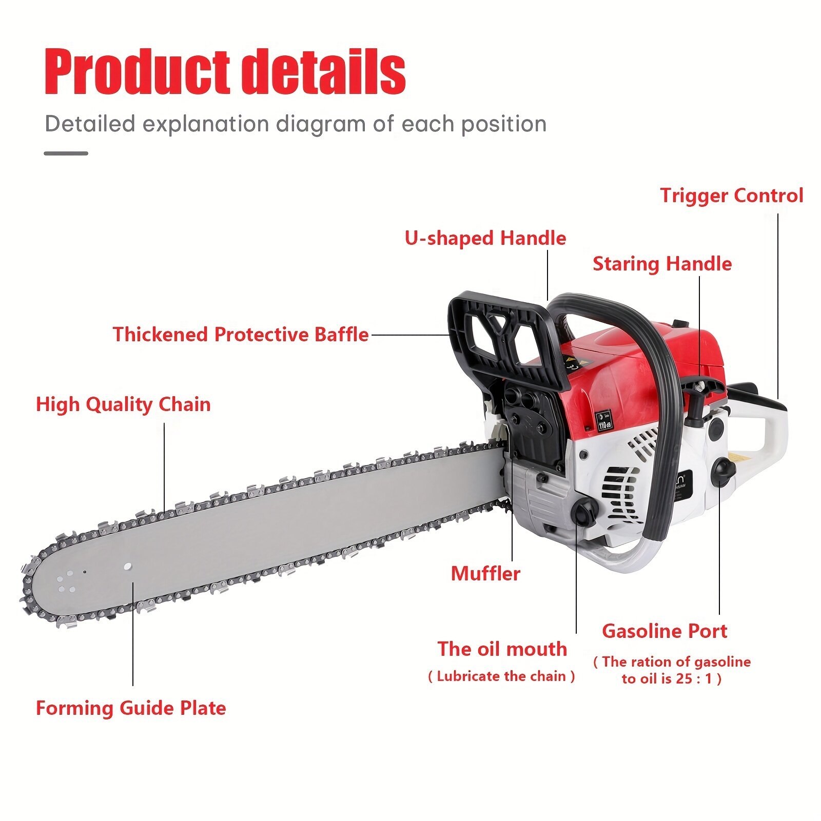 58CC 22-дюймовая Бензиновая Цепная Пила с Двигателем для Резки Дерева и Древесины