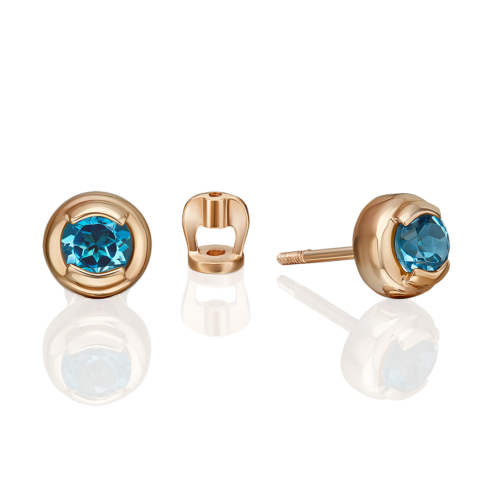 Серьги, красное золото, 585 проба, топаз
