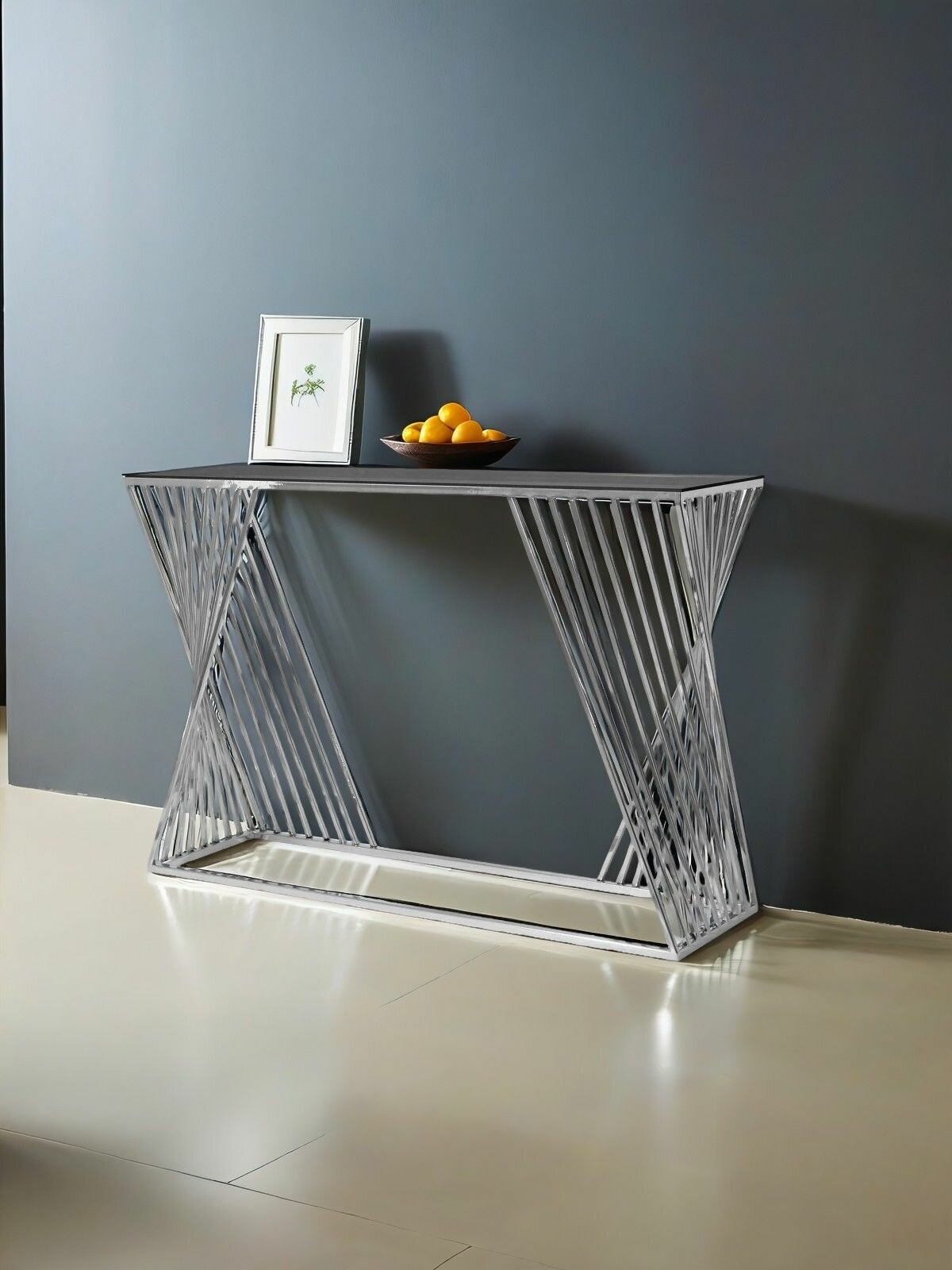 Консольный столик ROME, туалетный столик, мебельная консоль 1400х875х280мм (хром/стекло серое графит)