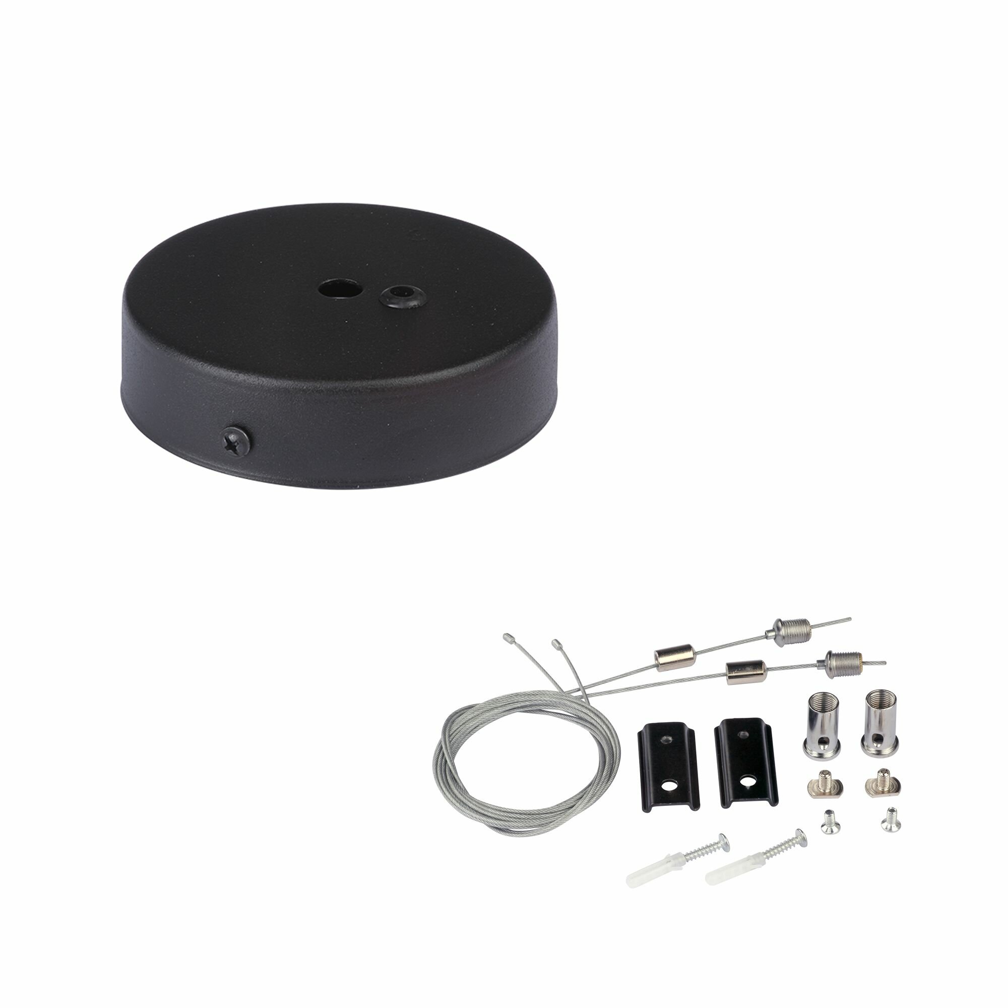 Vitaluce Комплект подвесной системы для трековых светильников + чашка монтажная H25 W98 L98, цвет черный