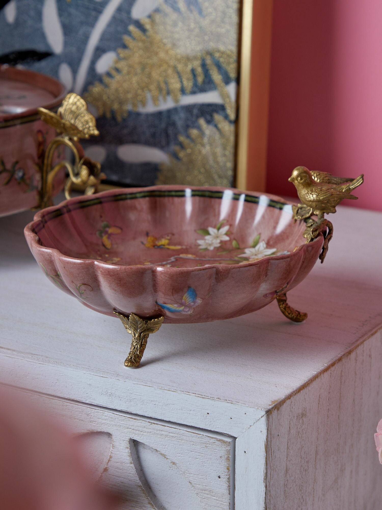 C443C/HLP2135 Блюдо с птичкой 20х20х11см, Фарфор, бронза, Glasar