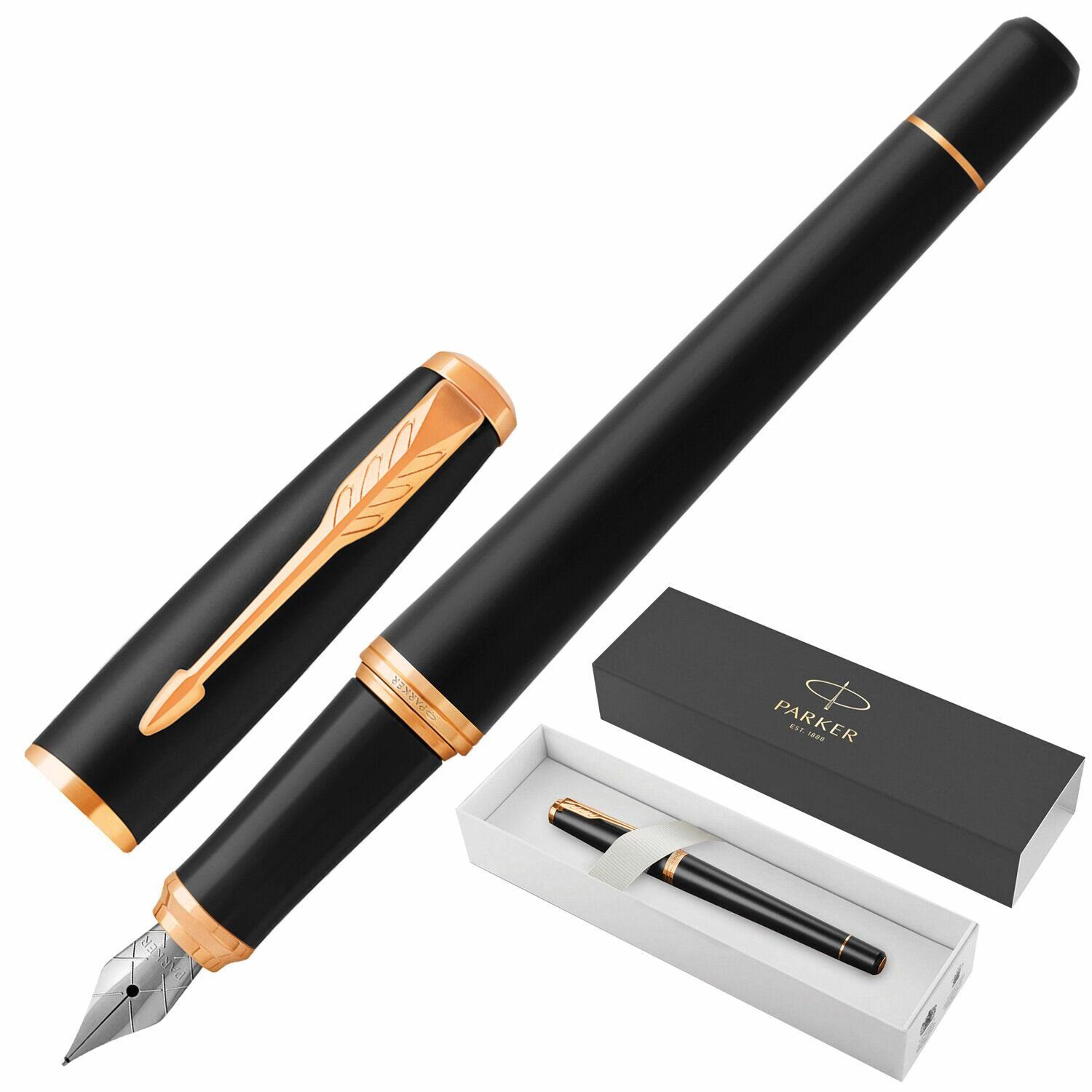 Ручка перьевая Parker "Urban Core Muted Black GT", корпус черный матовый лак, позолоченные детали, синяя (1931593)
