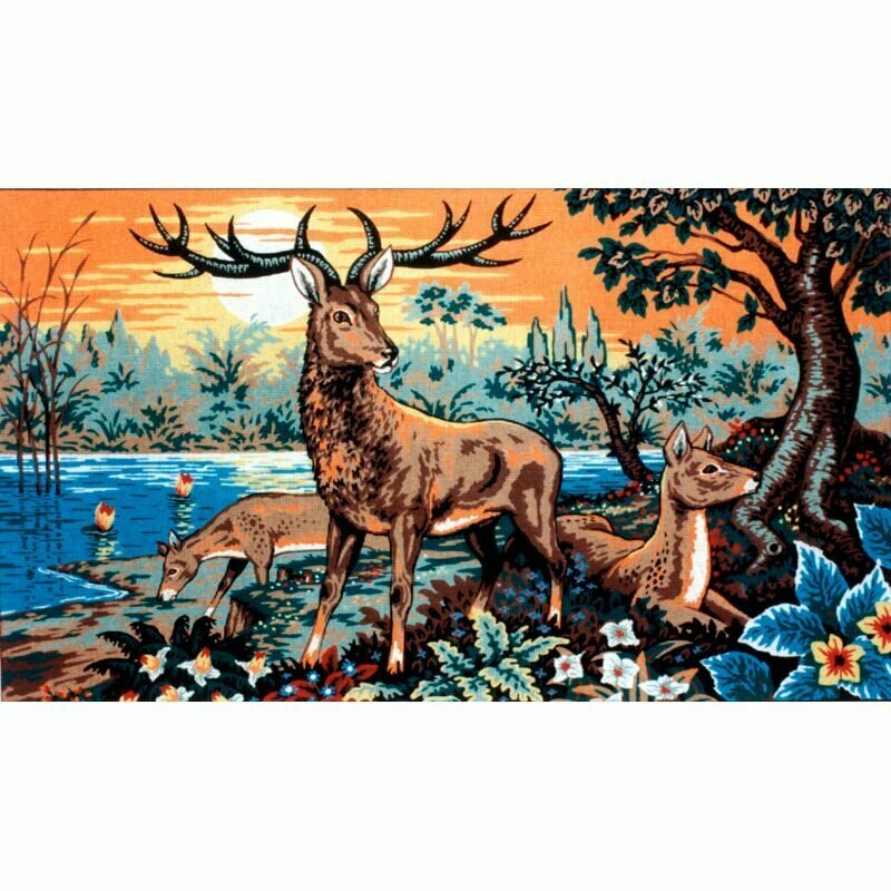Канва GOBELIN DIAMANT "Олень с олененком", жесткая, с рисунком