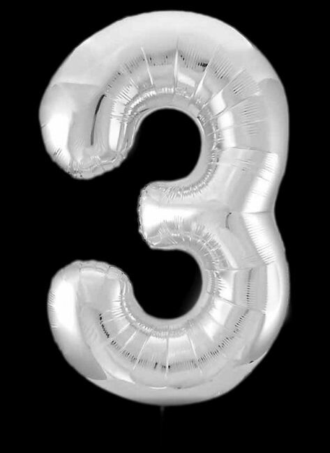 Воздушный шар Веселая затея "Цифра 3", Silver, 40 дюймов