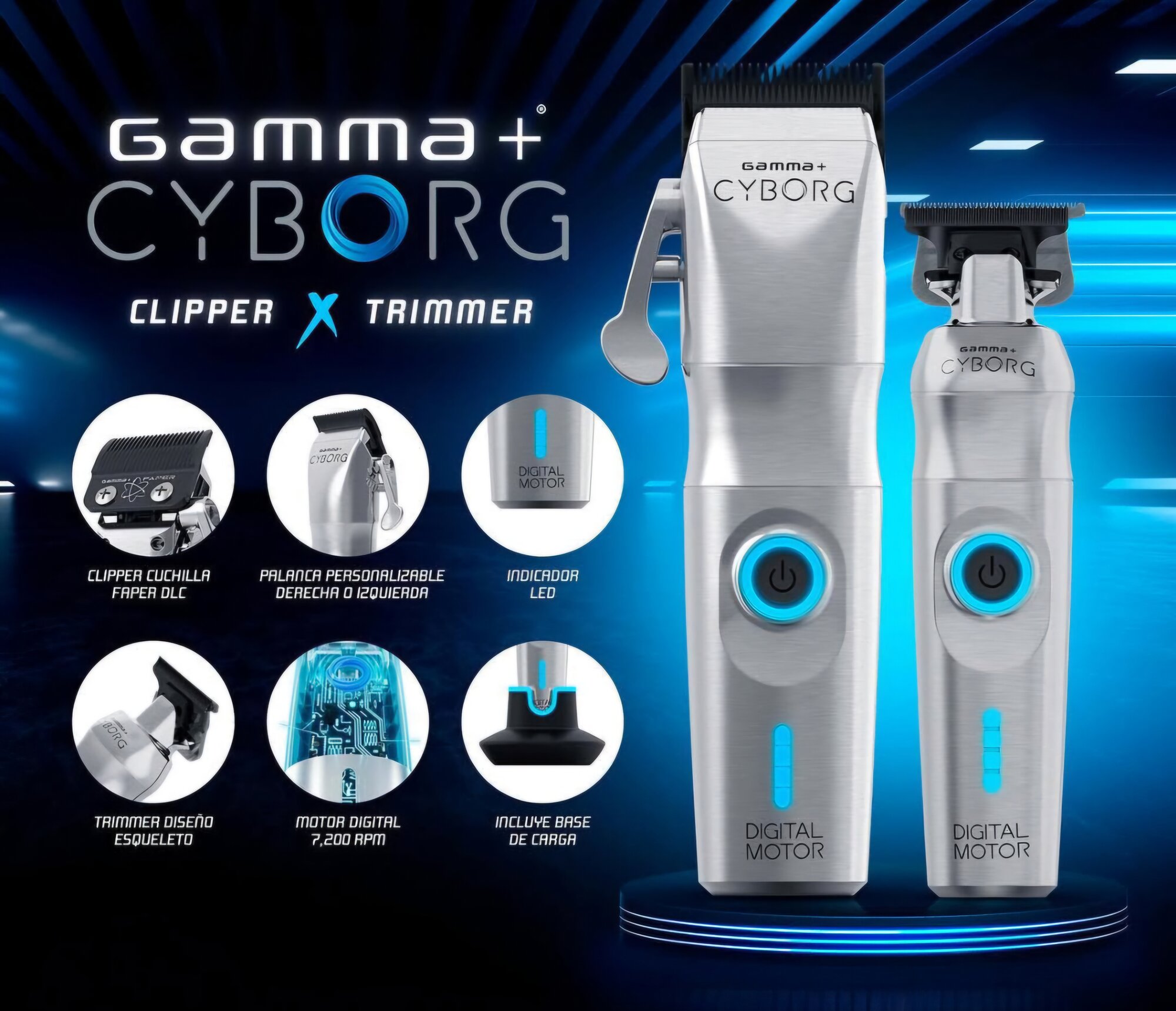 Беспроводная машинка для стрижки и триммер Gamma+ Cyborg барбер комбо