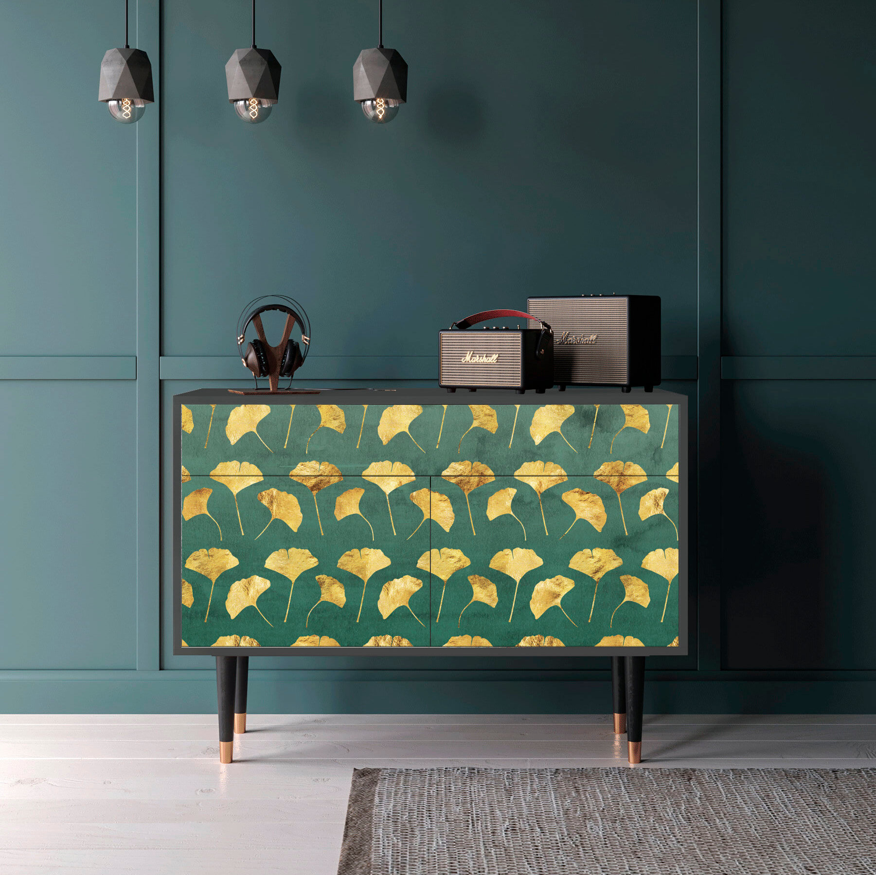 Комод - STORYZ - BS4 Gingko leaves, Размер - 115 x 85 x 48 см, Цвет корпуса - Антрацит