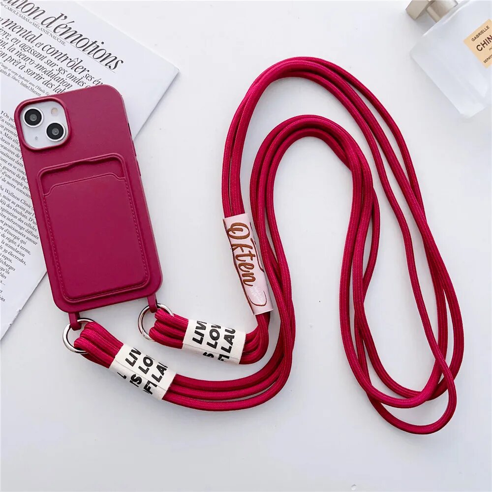 Чехол-кошелек с ремешком через плечо для iPhone 17, 16, 14, Бордовый, Wind red, For iPhone 15Pro Max