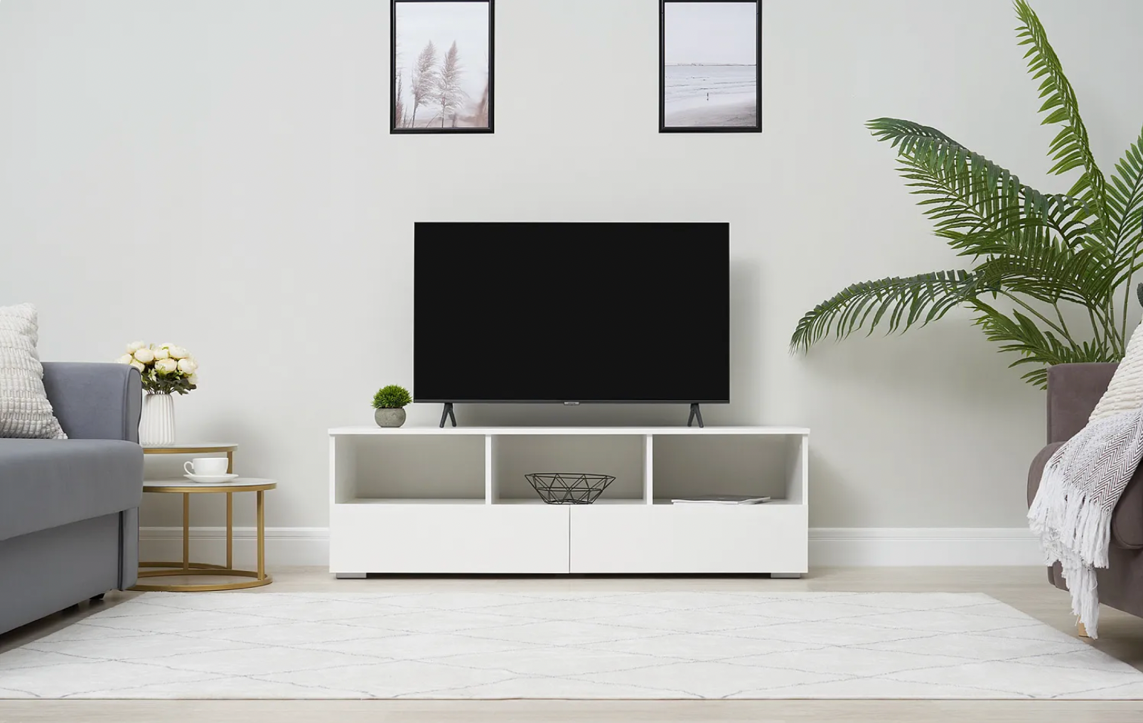 Хелен ТБ 02 Тумба ТВ (1,402х0,442х0,460), белый/белый тумба под телевизор