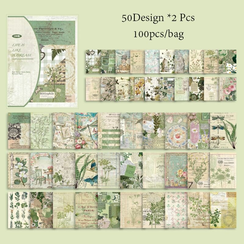 Бумага для скрапбукинга, Mr.paper, ретро-стиль, цветы и растения, 100 листов/упаковка, декоративный коллаж, творческие открытки своими руками