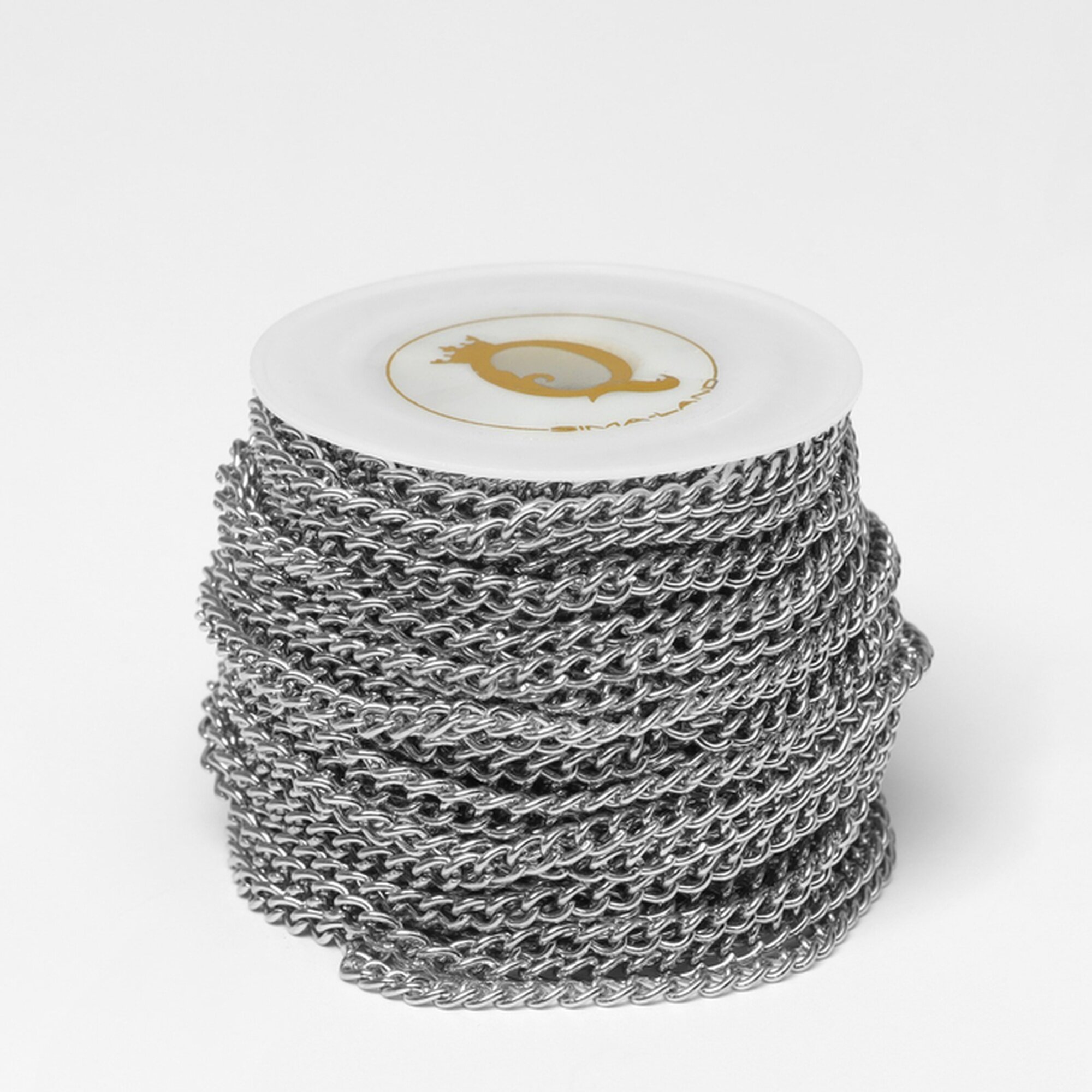 Цепочка железная без карабина на бобине, 0.3×0.3×0.1 см, L=10 м, цвет серебро