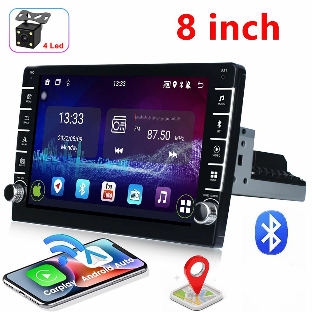 Магнитола для Автомагнито 1 DIN Android Auto Carplay 8-дюймовое головное устройство Android FM RDS WIFI