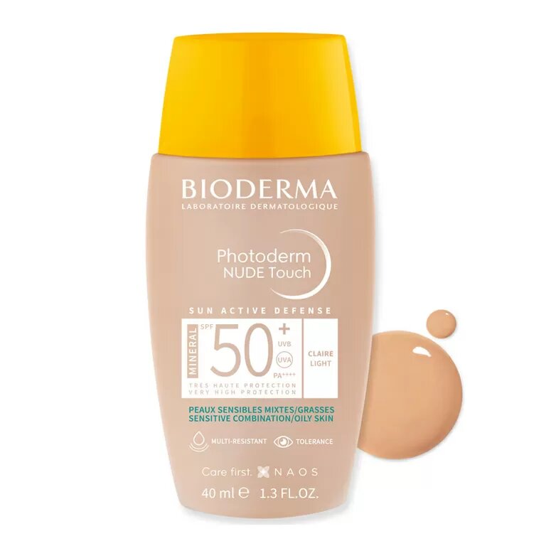 BIODERMA Photoderm NUDE Touch MINERAL SPF 50+ claire Фотодерм Cолнцезащитный флюид с тоном минеральные фильтры SPF 50+ (светлый) 40 мл