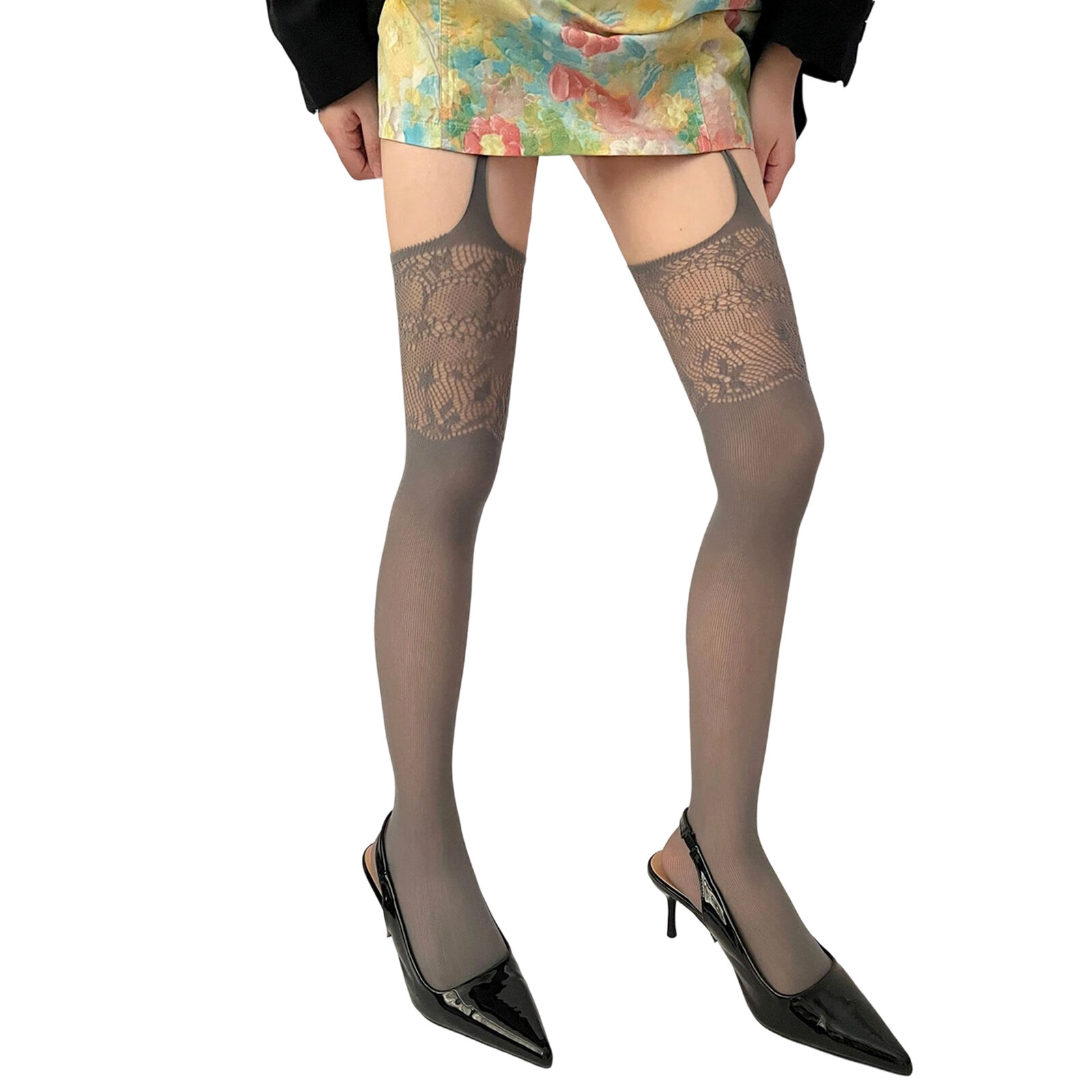 Сетчатые чулки до бедра узорчатые колготки с подвязками