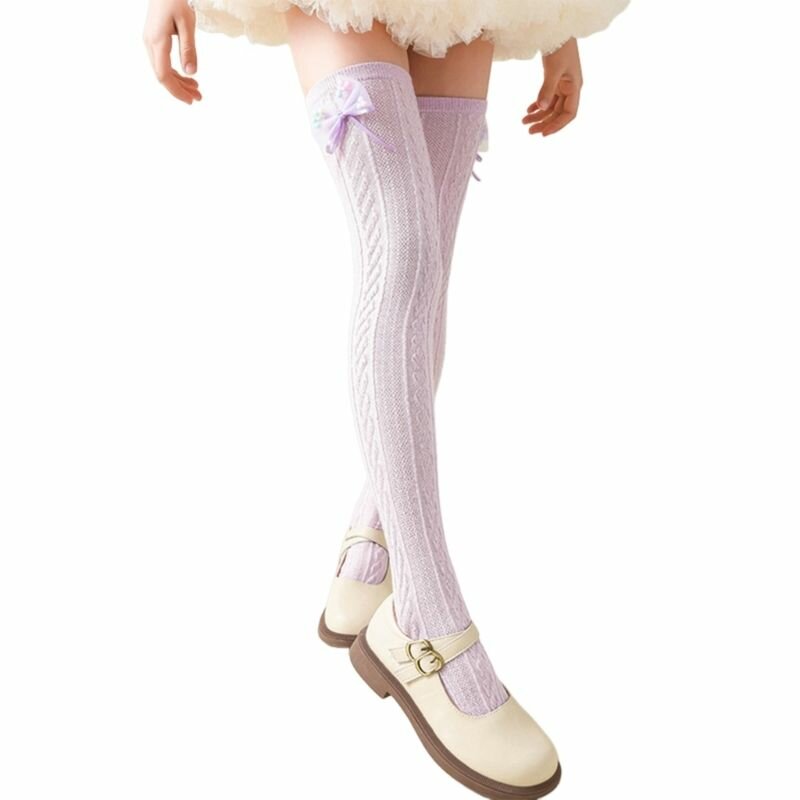 Детские чулки с бантом "Лолита"-фиолетовые