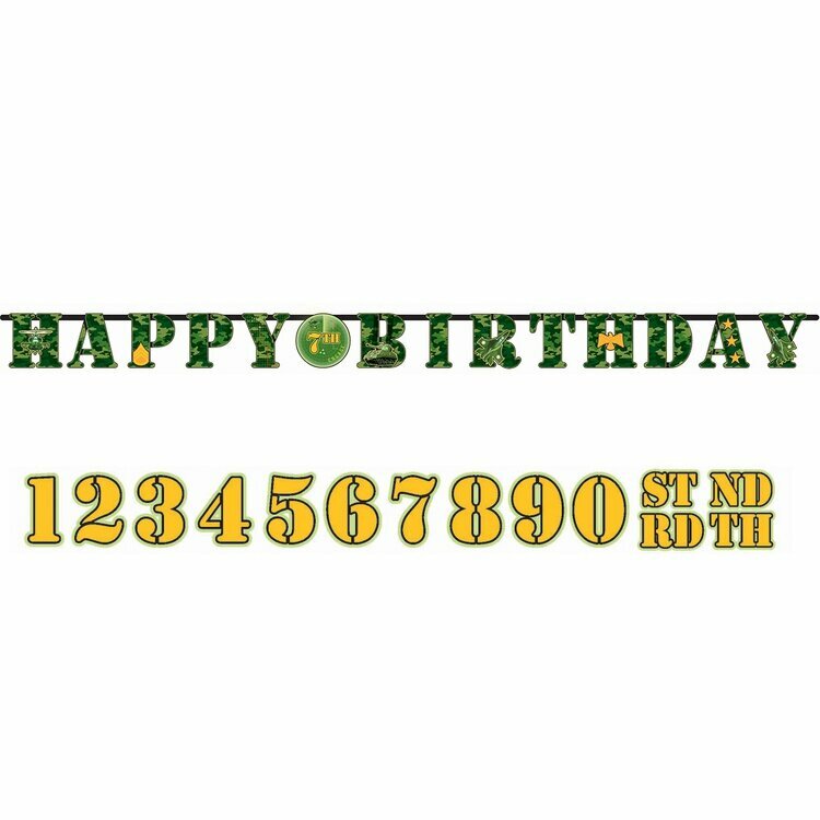Гирлянда-буквы КНР Happy Birthday, камуфляж, наклейки, длина 320 см
