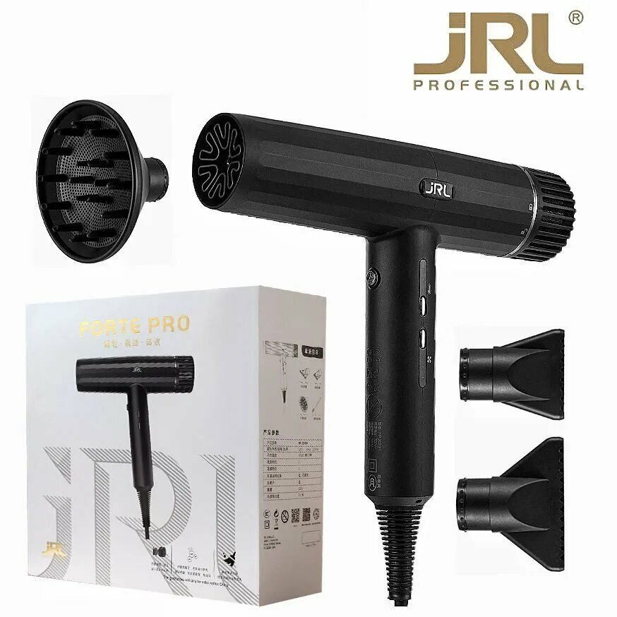 JRL Professional Фен для волос 2020H JRL 2000 Вт, скоростей 3, кол-во насадок 3, черный, черный матовый