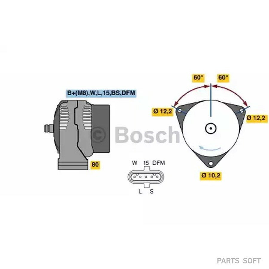 Генератор 28V, 80A BOSCH 0 986 046 560 от официального дистрибьютора, BOSCH, артикул 0986046560