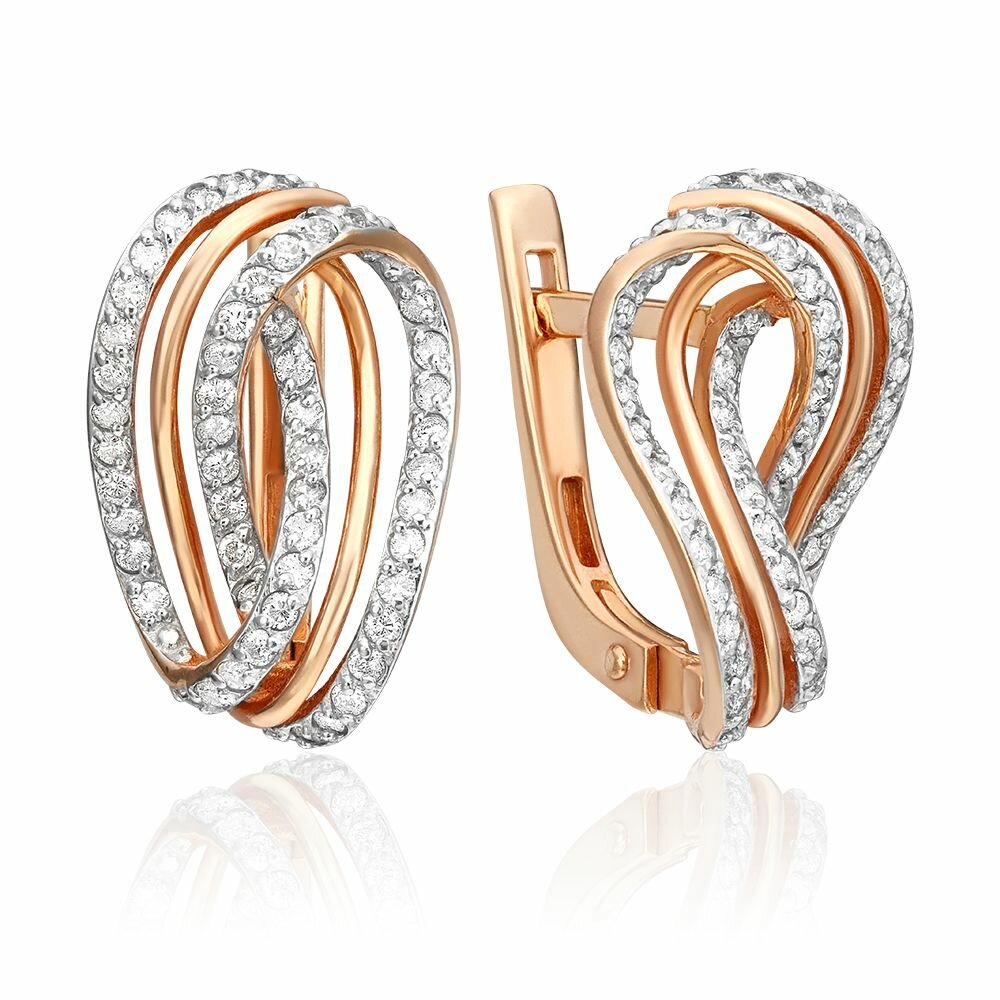 Серьги, красное золото, 585 проба, бриллиант