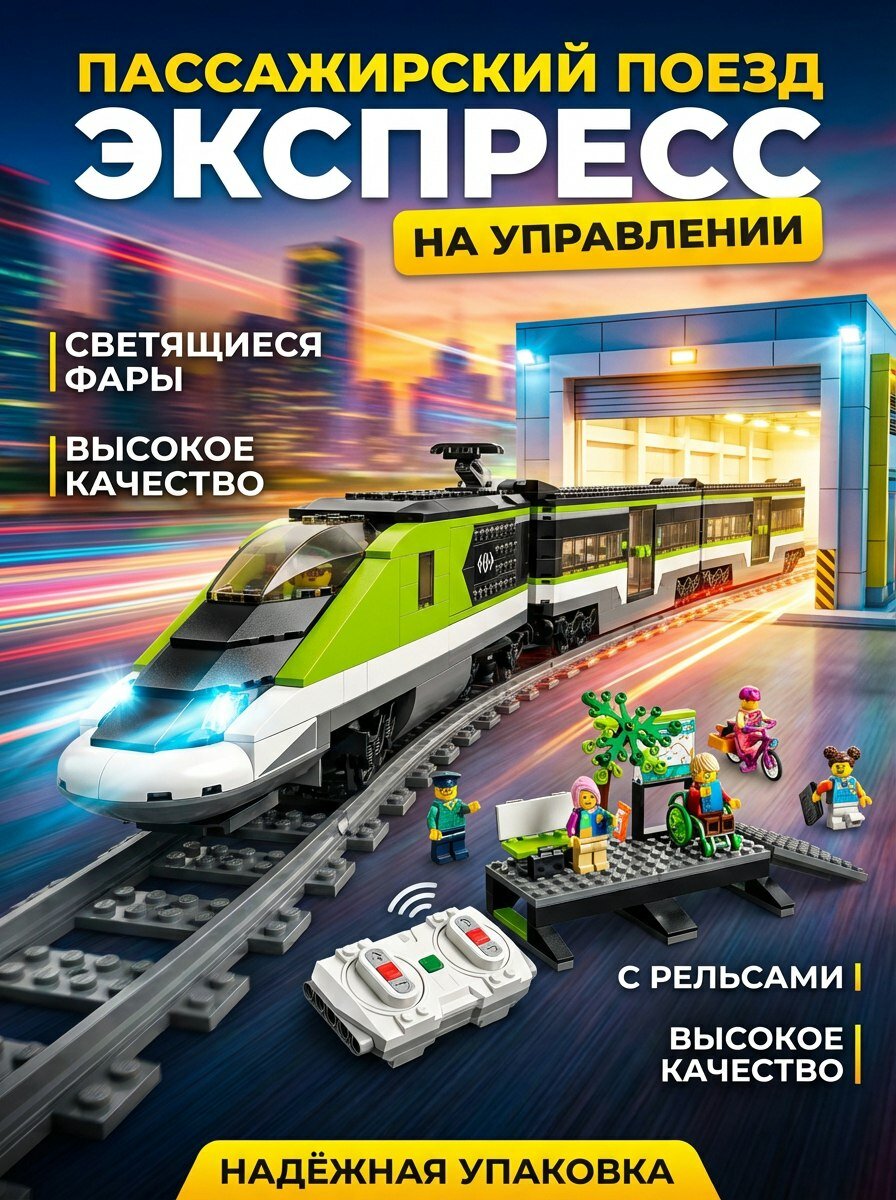 Конструктор город Пассажирский поезд-экспресс, 764 детали, совместим с 60337 скоростной поезд